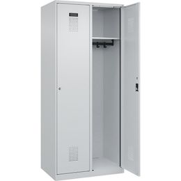 C+P Spind Evolo PLUS, 2 Abteile, lichtgrau, B 800 mm, mit Bodengleitern, Zylinderschloss