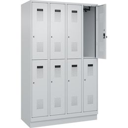 C+P Doppelstock-Spind Evolo PLUS, 4 Abteile, lichtgrau, B 1200 mm, mit Bodensockel, Zylinderschloss
