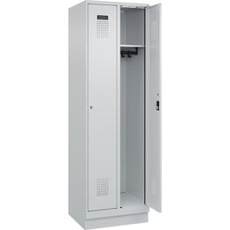 C+P Spind Evolo PLUS, 2 Abteile, lichtgrau, B 600 mm, mit Bodensockel, Zylinderschloss