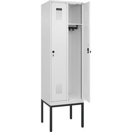 C+P Spind Evolo PLUS, 2 Abteile, verkehrsweiß, B 600 mm, mit schmalen Füßen, Drehriegel