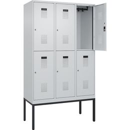 C+P Doppelstock-Spind Evolo PLUS, 3 Abteile, lichtgrau, B 1200 mm, mit schmalen Füßen, Zylinderschloss