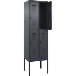 C+P Doppelstock-Spind Evolo PLUS, 2 Abteile, grau, B 600 mm, mit schmalen Füßen, Drehriegel