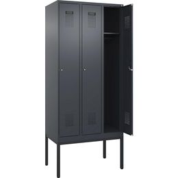 C+P Spind Evolo PLUS, 3 Abteile, grau, B 900 mm, mit schmalen Füßen, Zylinderschloss