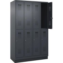 C+P Doppelstock-Spind Evolo PLUS, 4 Abteile, grau, B 1200 mm, mit Bodensockel, Zylinderschloss
