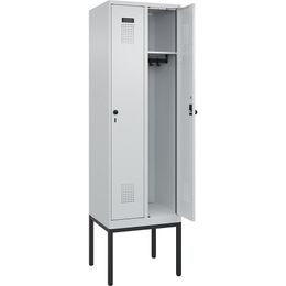 C+P Spind Evolo PLUS, 2 Abteile, lichtgrau, B 600 mm, mit schmalen Füßen, Drehriegel