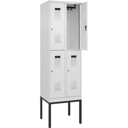 C+P Doppelstock-Spind Evolo PLUS, 2 Abteile, verkehrsweiß, B 600 mm, mit schmalen Füßen, Zylinderschloss