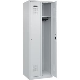 C+P Spind Evolo PLUS, 2 Abteile, lichtgrau, B 600 mm, mit Bodengleitern, Zylinderschloss