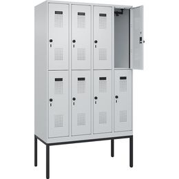 C+P Doppelstock-Spind Evolo PLUS, 4 Abteile, lichtgrau, B 1200 mm, mit schmalen Füßen, Drehriegel