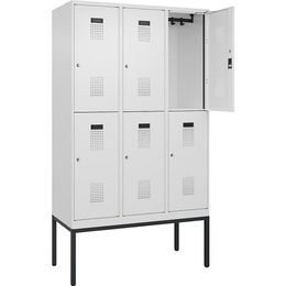 C+P Doppelstock-Spind Evolo PLUS, 3 Abteile, verkehrsweiß, B 1200 mm, mit schmalen Füßen, Zylinderschloss