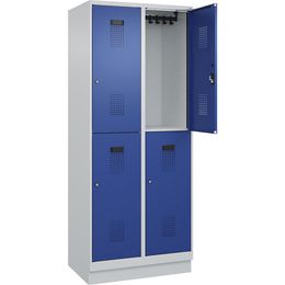 C+P Doppelstock-Spind Evolo PLUS, 2 Abteile, lichtgrau / enzianblau, B 800 mm, mit Bodensockel, Zylinderschloss