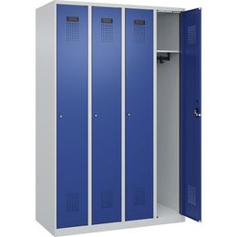C+P Spind Evolo PLUS, 4 Abteile, lichtgrau / enzianblau, B 1200 mm, mit Bodengleitern, Zylinderschloss