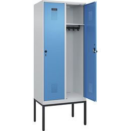 C+P Spind Evolo PLUS, 2 Abteile, lichtgrau / lichtblau, B 800 mm, mit schmalen Füßen, Drehriegel