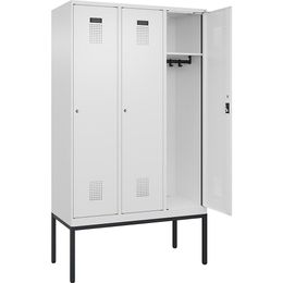C+P Spind Evolo PLUS, 3 Abteile, verkehrsweiß, B 1200 mm, mit schmalen Füßen, Zylinderschloss