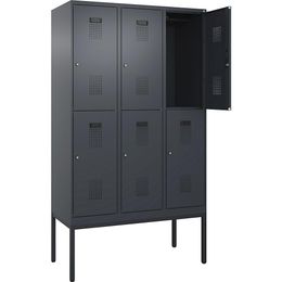 C+P Doppelstock-Spind Evolo PLUS, 3 Abteile, grau, B 1200 mm, mit schmalen Füßen, Zylinderschloss