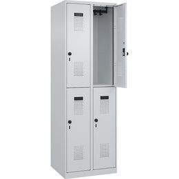 C+P Doppelstock-Spind Evolo PLUS, 2 Abteile, lichtgrau, B 600 mm, mit Bodengleitern, Drehriegel
