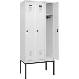 C+P Spind Evolo PLUS, 3 Abteile, verkehrsweiß, B 900 mm, mit schmalen Füßen, Drehriegel
