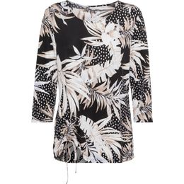 CR&Eacute;ATION L Damen Print-Shirt mit raffbarem Tunnelzug schwarz-sesam-bedruckt Gr&ouml;&szlig;e 38
