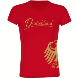 multifanshop Damen T-Shirt - Deutschland - Adler seitlich Gold - Druck gold metallic - Frauen