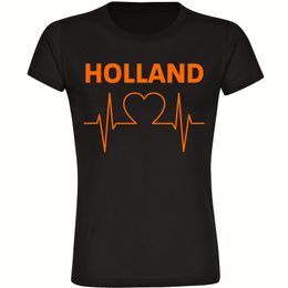 multifanshop Damen T-Shirt - Holland - Herzschlag - Druck orange - Frauen