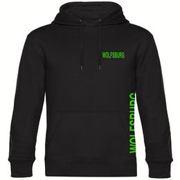 multifanshop® Kapuzen Sweatshirt - Wolfsburg - Brust & Seite - Druck grün