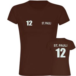 multifanshop Damen T-Shirt - St. Pauli - Trikot Nummer 12 - Druck weiß - Frauen