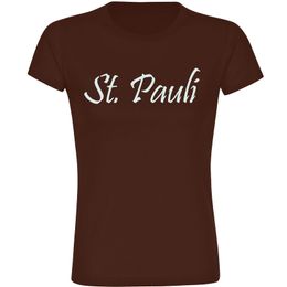 multifanshop Damen T-Shirt - St. Pauli - Schriftzug - Druck weiß - Frauen