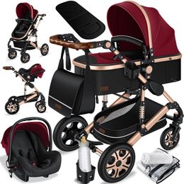 Kesser® Loops 3 in 1 Kinderwagen Kombikinderwagen Komplettset incl. Babywanne & Buggy Sportsitz & Auto-Babyschale - Voll-Gummireifen - Wickeltasche/Regenschutz/Kindertisch Set