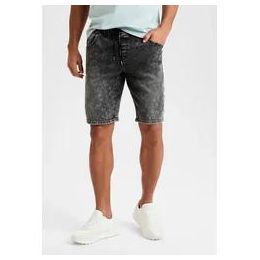 Jeansshorts Buffalo Gr. M (48/50), N-Gr, schwarz (schwarz, moonwashed), Herren, Denim/Jeans, Obermaterial: 65% Baumwolle, 33% Polyester, 2% Elasthan, Destroyed-Effekte, Jeans, knielang, elastische Schlupf-Bermuda, kurze Hose in moonwashed