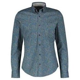 Langarmhemd Lerros "Lerros Poplinhemd mit floralem Minimalprint" Gr. XL, Normalgrößen, blau (frosted blue) Herren Hemden