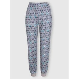 WITT Damen Schlafanzughose mit einfarbigen B&uuml;ndchen, steingrau-bedruckt, Gr&ouml;&szlig;e 36/38