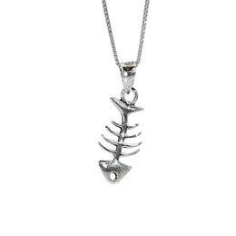 ELLAWIL Kette mit Anhänger Fischgräten Skelett Anhänger Halskette Silberkette Fischgräte (Kettenlänge 40 cm, Sterling Silber 925)