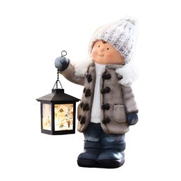 Dekoleidenschaft LED-Dekofigur "Junge" mit Laterne 31 cm hoch, Winterdeko, Weihnachtsdeko, Winterkind, leuchtende Weihnachtsfigur, Leuchtdeko, Leuchtf