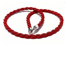 Edelschmiede925 Lederband Seidenkordel rot 925/- Sterling Silber Verschluß 49 cm