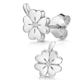 Materia Paar Ohrstecker Glücksklee Kleeblatt Ohrringe mit Zirkonia SO-213, 925 Sterling Silber, rhodiniert, silberfarben