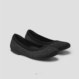 UE Stock Vivaia Damen Flache Schuhe runder Zehenpartie Gr. 37 Schwarz Metallic Ballerina