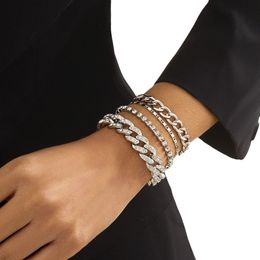 AUKUU Armband Schmuck Schmuck Retro Vielseitiges Schlangenknochen, Kettenarmband Damen Einfaches Persönlichkeitsset Kubanisches, silberfarben, Silber