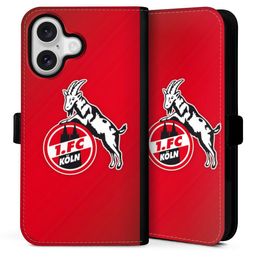 DeinDesign iPhone 16 Handy Klapph&uuml;lle Handyh&uuml;lle aus Kunst Leder schwarz Flip Case 1. Fc K&ouml;ln Effzeh Official Licensed Product Sideflip mit Lasche