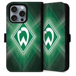 DeinDesign iPhone 16 Pro Max Handy Klapph&uuml;lle Handyh&uuml;lle aus Kunst Leder schwarz Flip Case Sv Werder Bremen Coat Of Arms Official Licensed Product Sideflip mit 