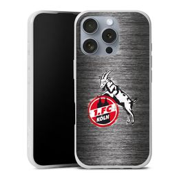 DeinDesign iPhone 16 Pro Handy Silikon H&uuml;lle Case wei&szlig; Handyh&uuml;lle Official Licensed Product Metallic Look 1. Fc K&ouml;ln Silikon Case