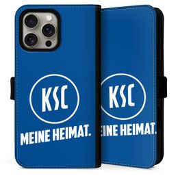 DeinDesign iPhone 16 Pro Handy Klapph&uuml;lle Handyh&uuml;lle aus Kunst Leder schwarz Flip Case Karlsruher Sc Statement Ksc Sideflip mit Lasche