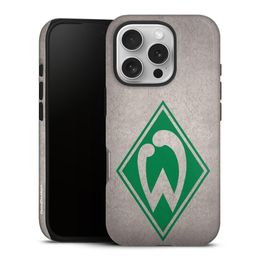 DeinDesign iPhone 16 Pro Handy Panzer Handyh&uuml;lle robuste Outdoor H&uuml;lle Schutzh&uuml;lle gl&auml;nzend Concrete Official Licensed Product Sv Werder Bremen Tough Case