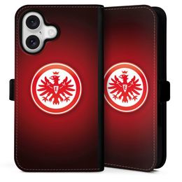 DeinDesign iPhone 16 Handy Klapph&uuml;lle Handyh&uuml;lle aus Kunst Leder schwarz Flip Case Official Licensed Product Coat Of Arms Eintracht Frankfurt Sideflip mit Lasche