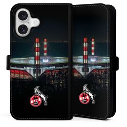 DeinDesign iPhone 16 Handy Klapph&uuml;lle Handyh&uuml;lle aus Kunst Leder schwarz Flip Case Stadium 1. Fc K&ouml;ln Official Licensed Product Sideflip mit Lasche