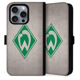 DeinDesign iPhone 16 Pro Max Handy Klapph&uuml;lle Handyh&uuml;lle aus Kunst Leder schwarz Flip Case Concrete Official Licensed Product Sv Werder Bremen Sideflip mit 