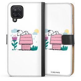 DeinDesign Galaxy A12 Handy Klapph&uuml;lle Handyh&uuml;lle aus Kunst Leder schwarz Flip Case Snoopy Dog Official Licensed Product Sideflip mit langer Lasche