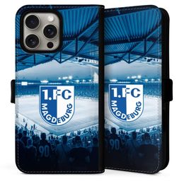 DeinDesign iPhone 16 Pro Handy Klapph&uuml;lle Handyh&uuml;lle aus Kunst Leder schwarz Flip Case Stadium 1. Fcm 1. Fc Magdeburg Sideflip mit Lasche