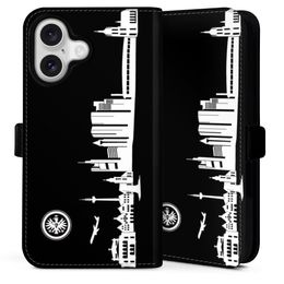 DeinDesign iPhone 16 Handy Klapph&uuml;lle Handyh&uuml;lle aus Kunst Leder schwarz Flip Case Eintracht Frankfurt Sge Skyline Sideflip mit Lasche