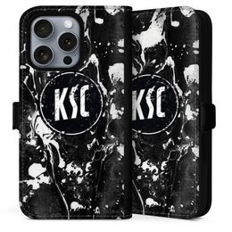DeinDesign iPhone 16 Pro Max Handy Klapph&uuml;lle Handyh&uuml;lle aus Kunst Leder schwarz Flip Case Karlsruher Sc Ksc Official Licensed Product Sideflip mit Lasche