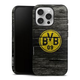 DeinDesign iPhone 16 Pro Handy Panzer Handyh&uuml;lle robuste Outdoor H&uuml;lle Schutzh&uuml;lle gl&auml;nzend Wooden Look Bvb Borussia Dortmund Tough Case