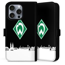 DeinDesign iPhone 16 Pro Max Handy Klapph&uuml;lle Handyh&uuml;lle aus Kunst Leder schwarz Flip Case Skyline Sv Werder Bremen Official Licensed Product Sideflip mit Lasche